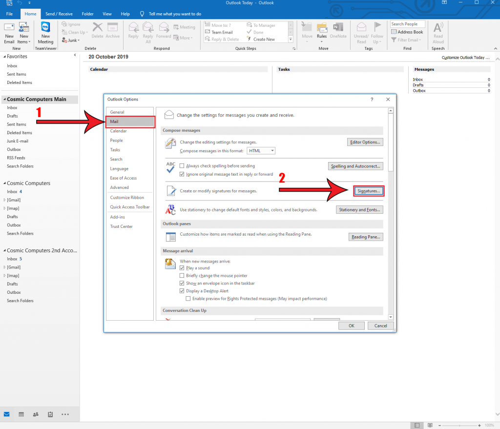 How to add an email signature in outlook 2019 - Cosmic Computers
