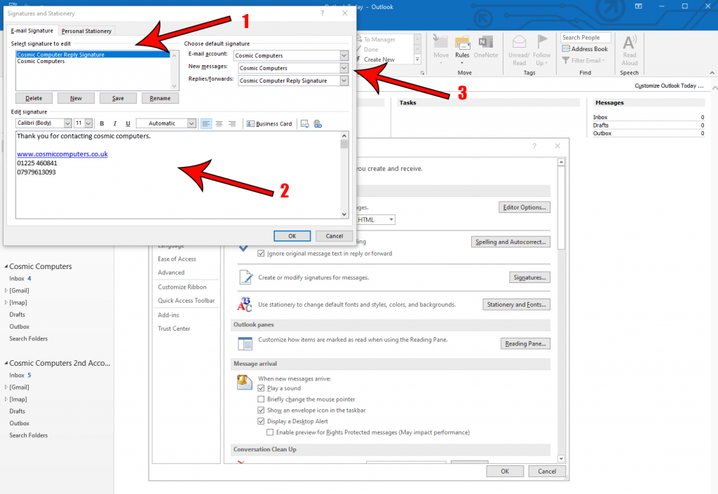 How to add an email signature in outlook 2019 - Cosmic Computers
